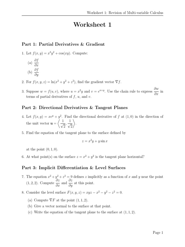Worksheet 2 | PDF | Derivative | Gradient