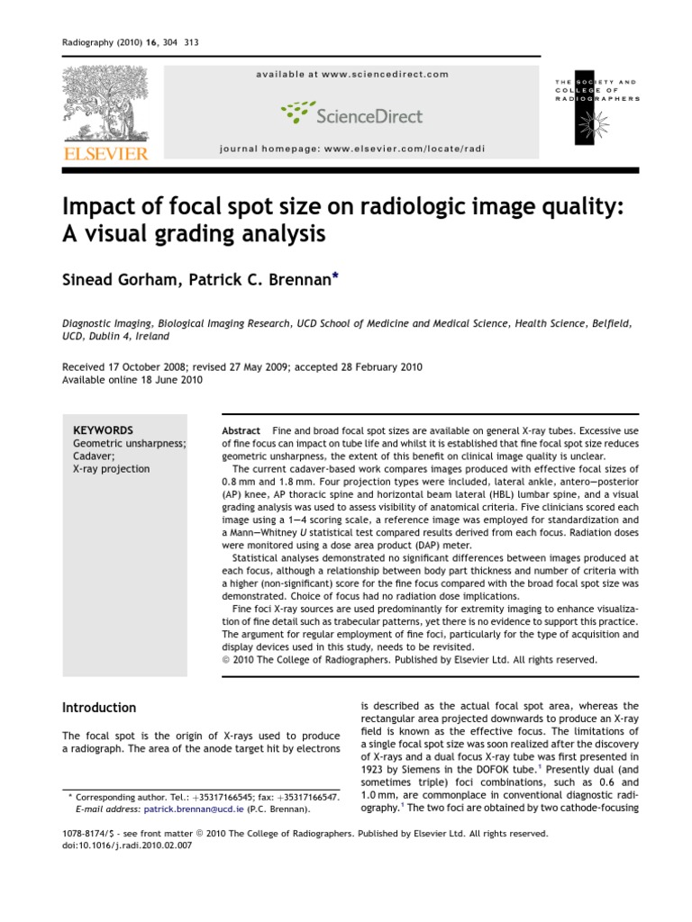 Impact of Focal Spot Size On Radiologic Image Quality - A Visual ...