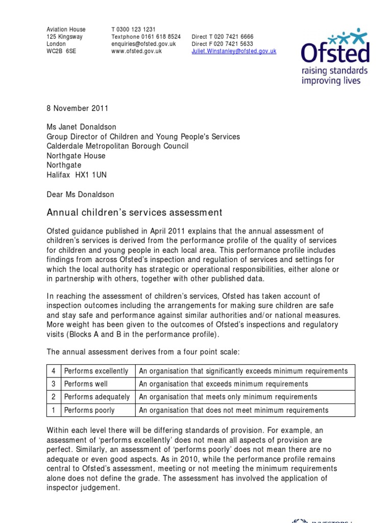 Calderdale CS Assessment Letter 2011 | PDF | Government | Schools