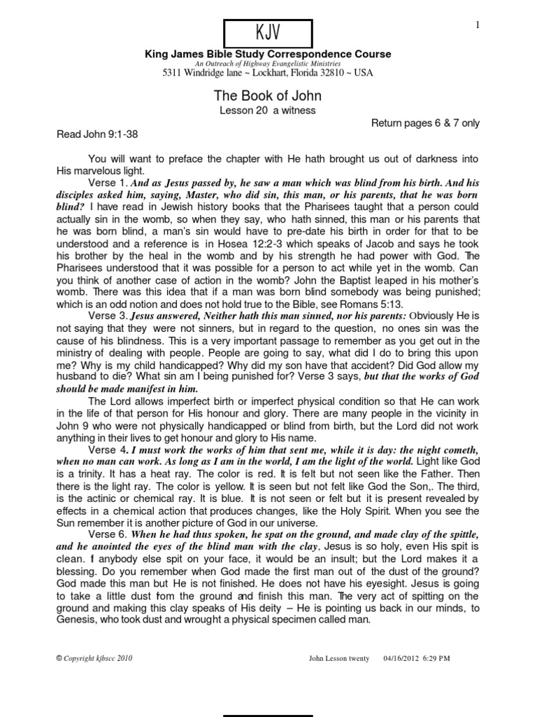 The Book of John: King James Bible Study Correspondence Course | PDF ...