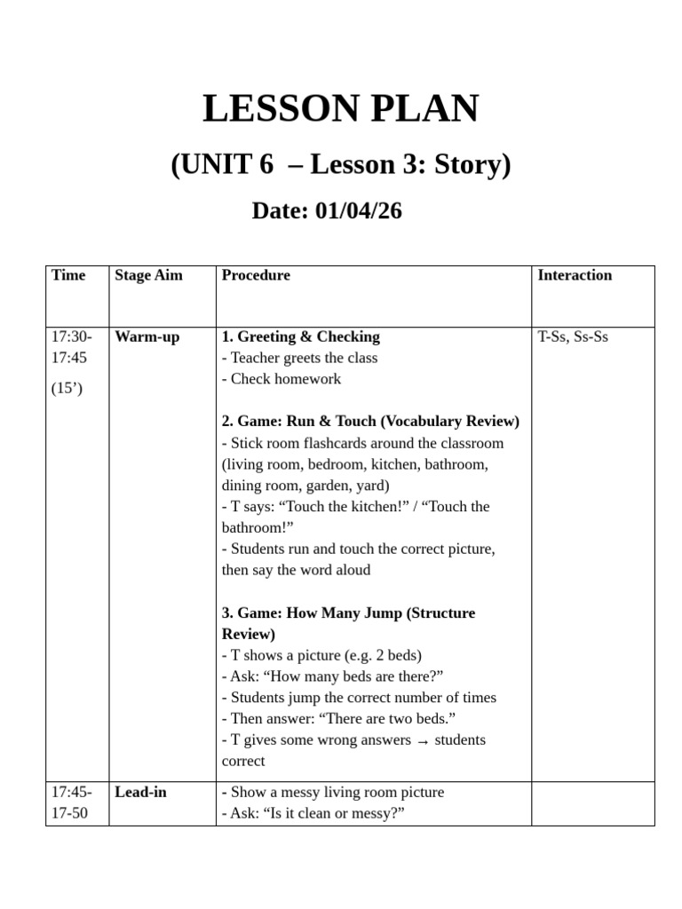 Lesson Plan UP2A Unit 6 (Lesson 3)_01.04.26 | PDF | Learning | Human ...