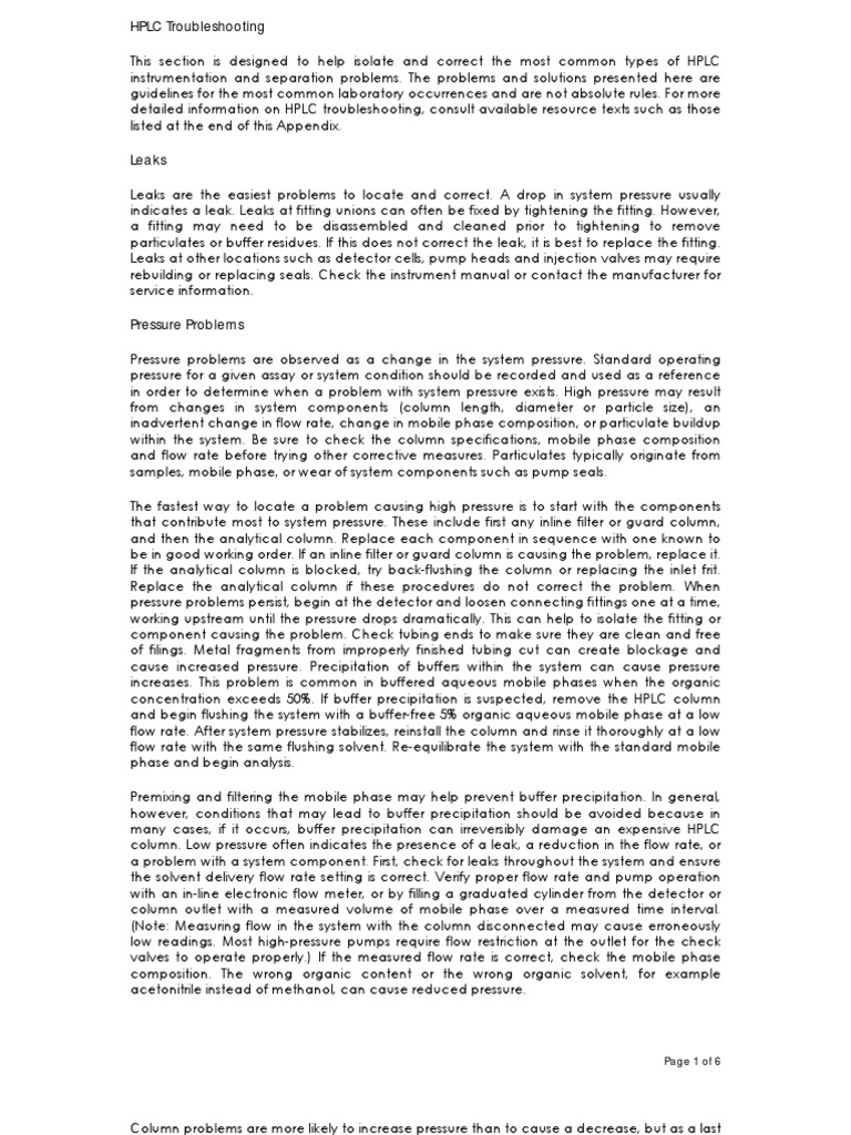 HPLC Troubleshooting | PDF | Chromatography | Elution