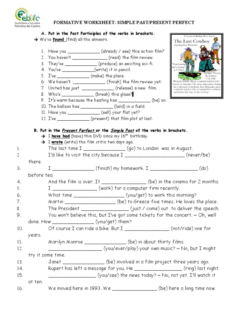 Present Perfect and Past Tense Worksheet | PDF | Linguistic Morphology ...