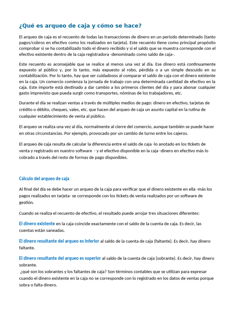Qué Es Arqueo de Caja y Cómo Se Hace | PDF