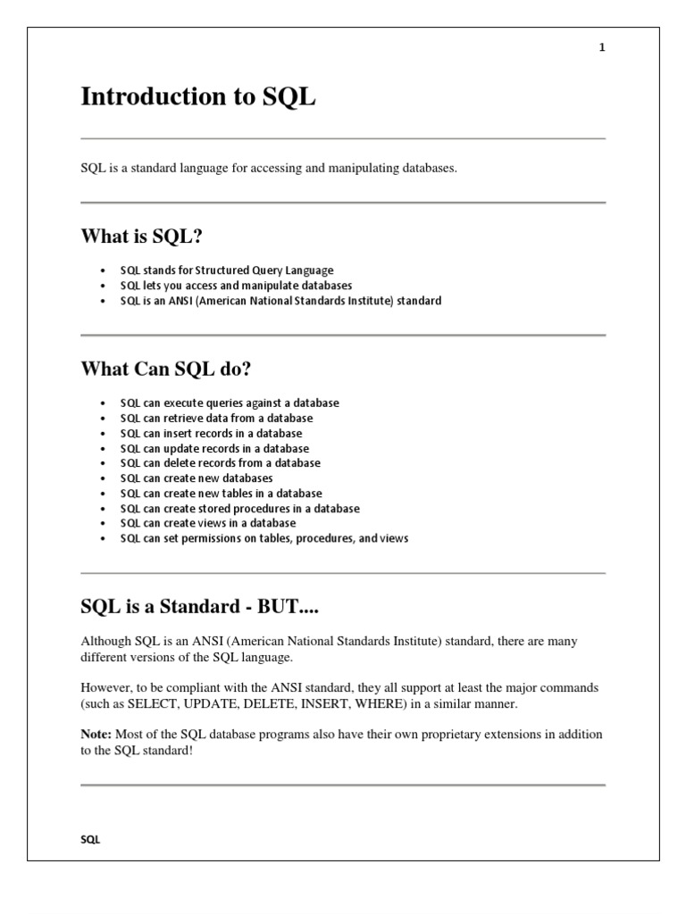 Introduction To SQL | Download Free PDF | Sql | Databases