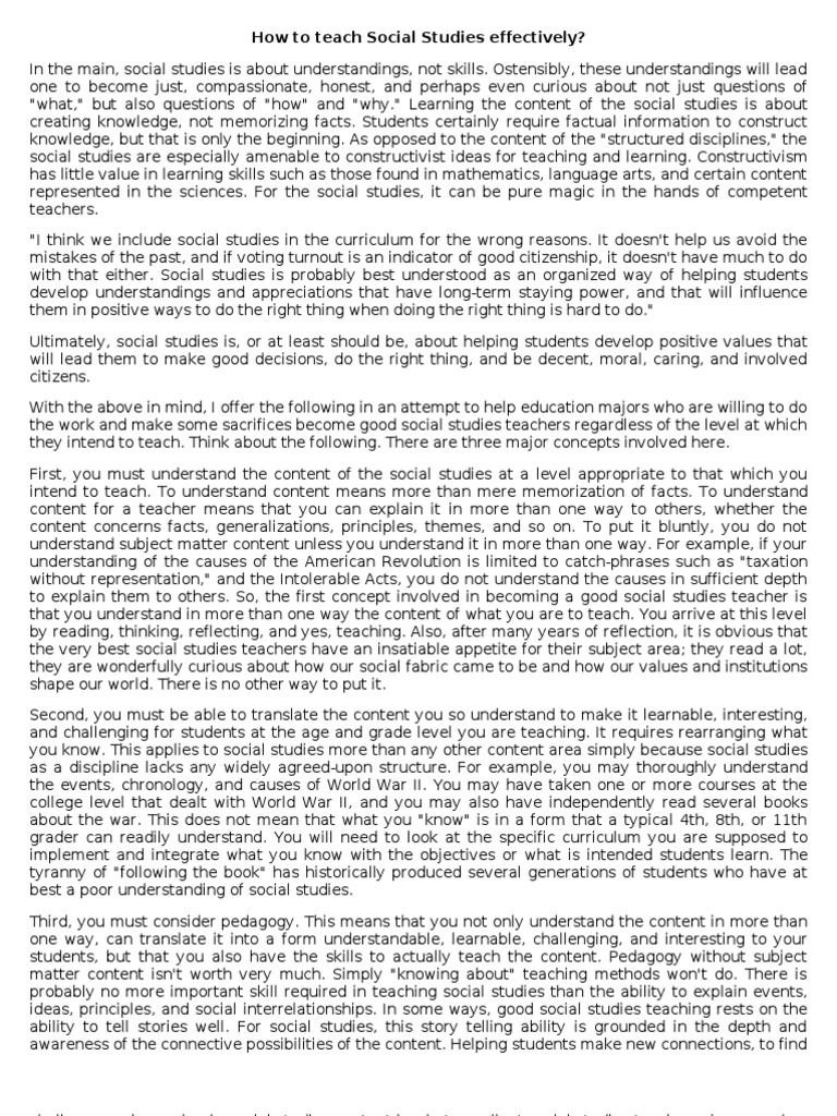 How To Teach Social Studies Effectively | PDF | Civics | Teachers