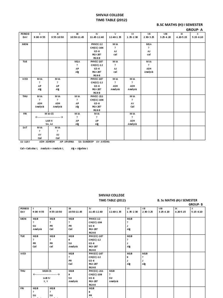 College Time Table | PDF | Mathematical Concepts | Formalism (Deductive)