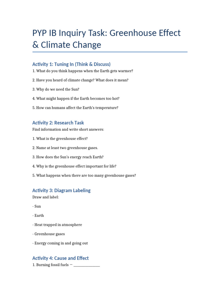 Greenhouse Effect Inquiry Task-1 | PDF