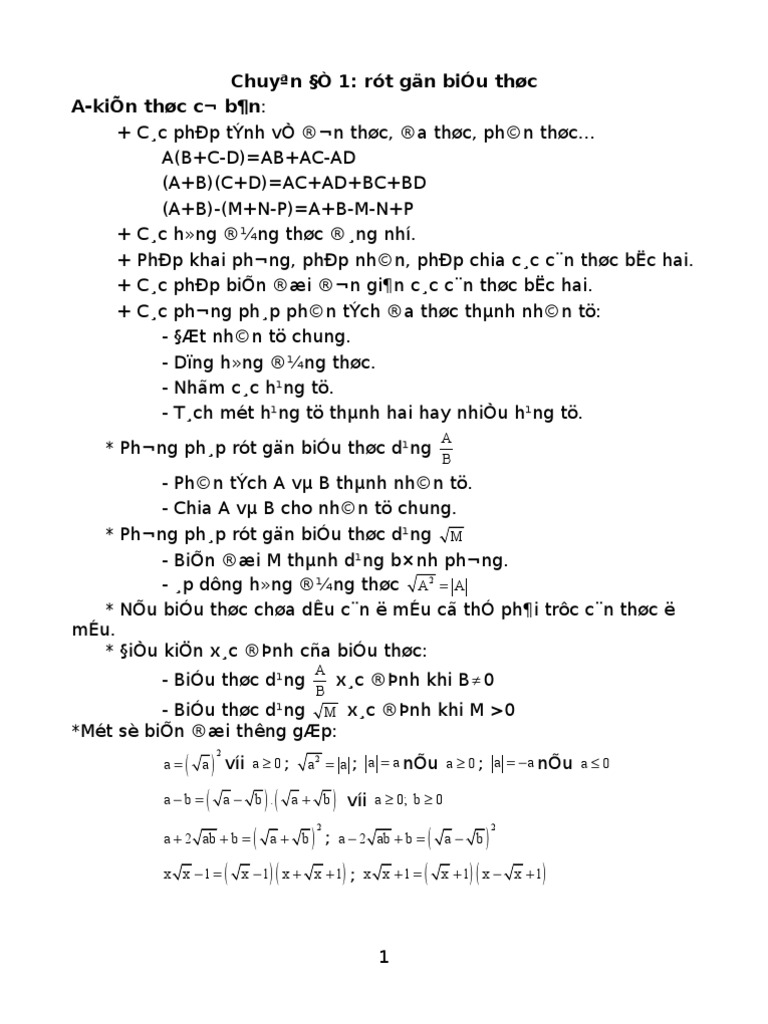 Chuyen de 1 - Rut Gon Bieu Thuc | PDF
