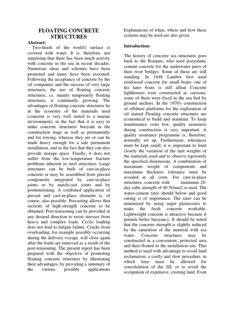 Floating Concrete Structures | PDF | Deep Foundation | Prestressed Concrete