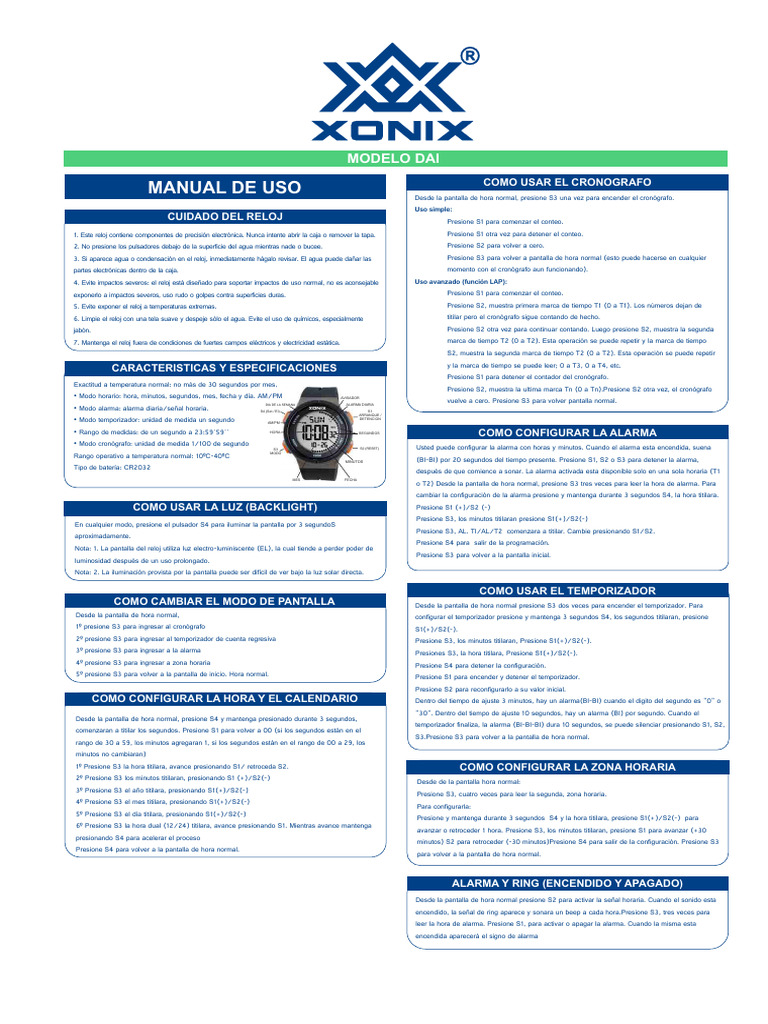 Manual Xonix Modelo DAI | PDF | Reloj