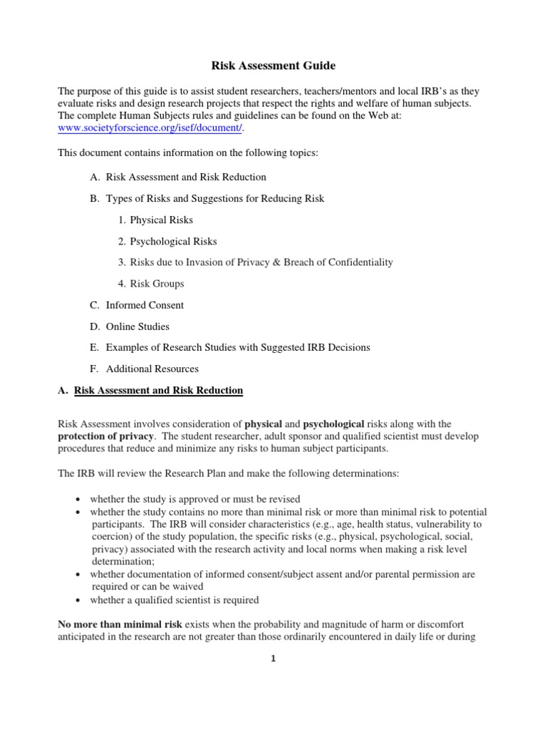 Risk Assessment | Institutional Review Board | Informed Consent