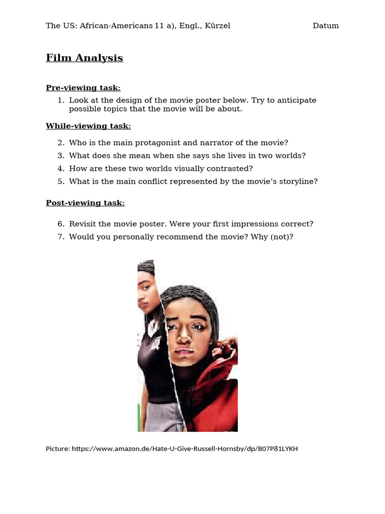 Film Analysis the Hate U Give Einstieg | PDF