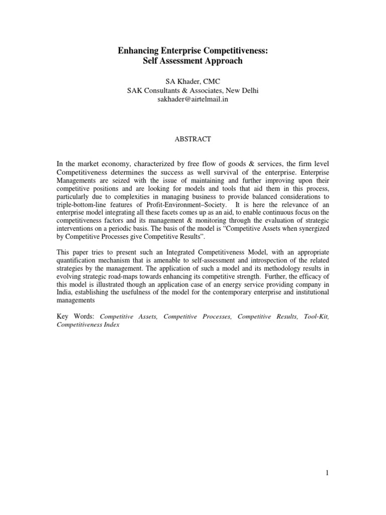 Enhancing Enterprise Competitiveness: Self Assessment Approach | PDF ...
