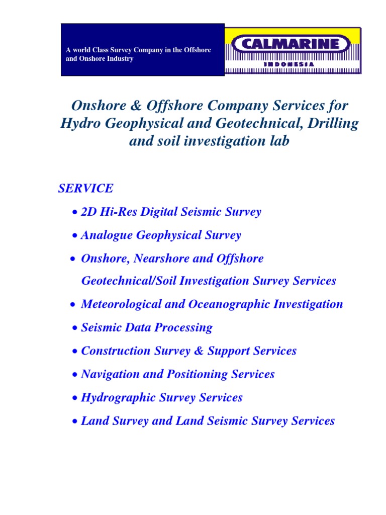 Offshore & Onshore Survey Company Services | PDF | Geotechnical ...