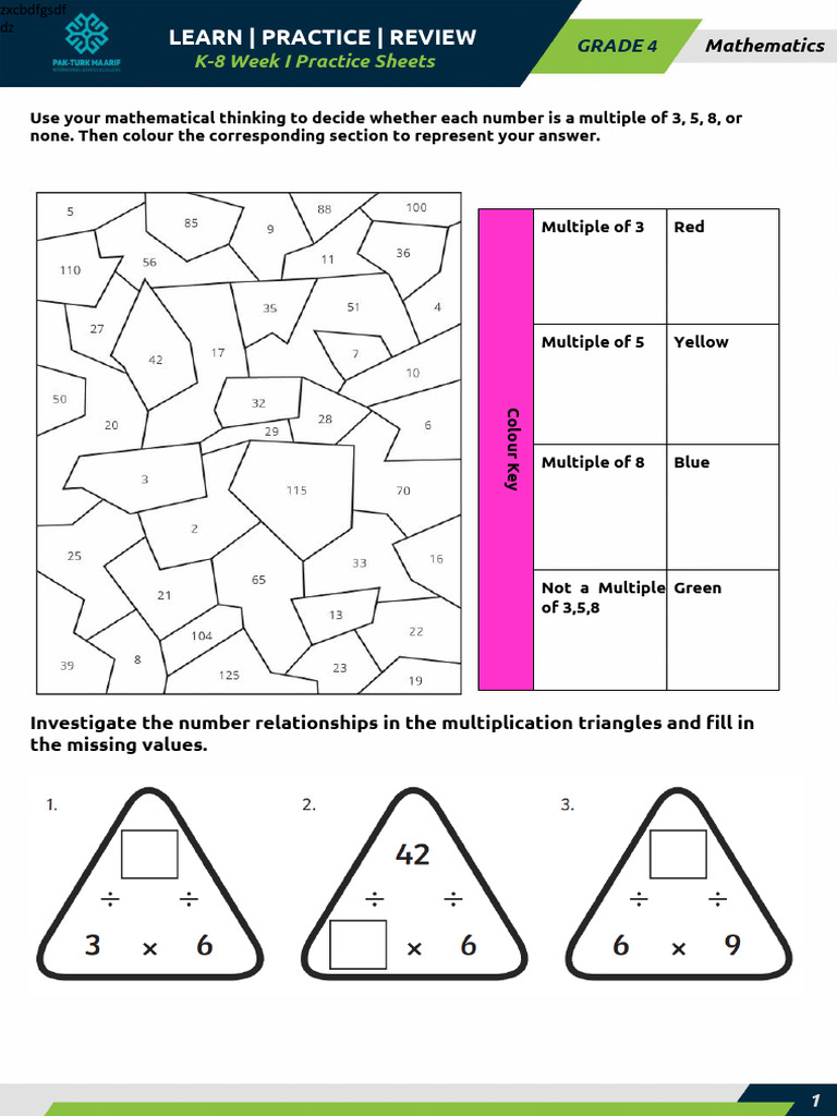Grade 4 Mathematics Practice Sheet Week 1 | PDF | Mathematics