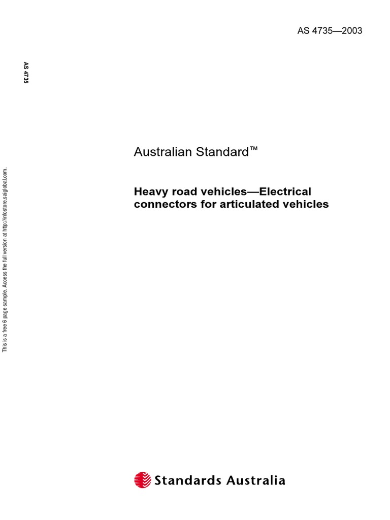 As 4735-2003 Heavy Road Vehicles - Electrical Connectors For ...