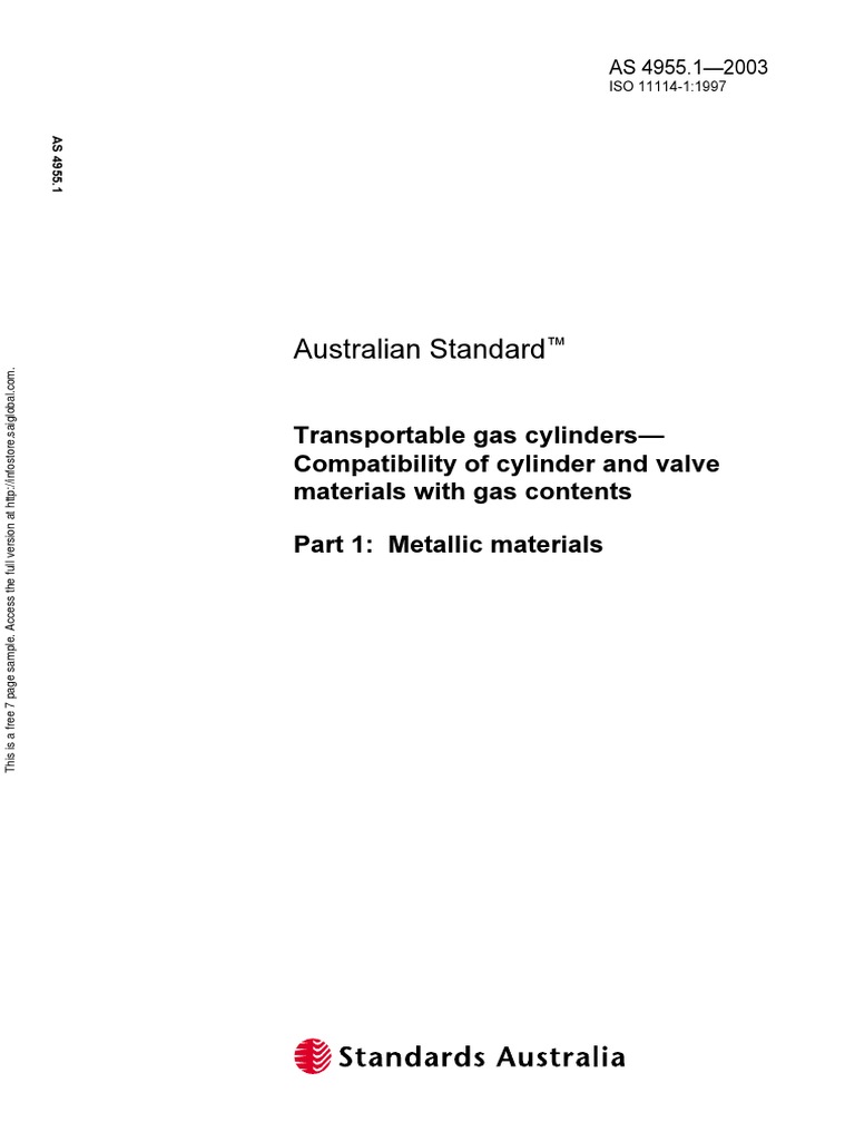 As 4955.1-2003 Transportable Gas Cylinders - Compatibility of Cylinder ...