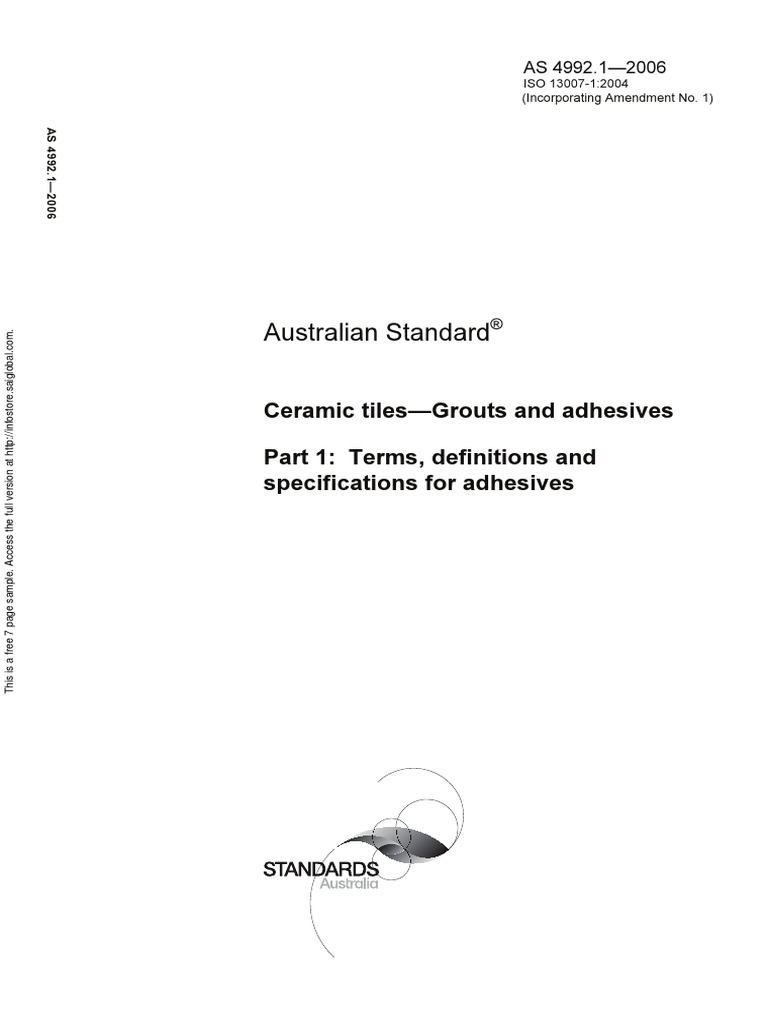 As 4992.1-2006 Ceramic Tiles - Grouts and Adhesives Terms Definitions ...