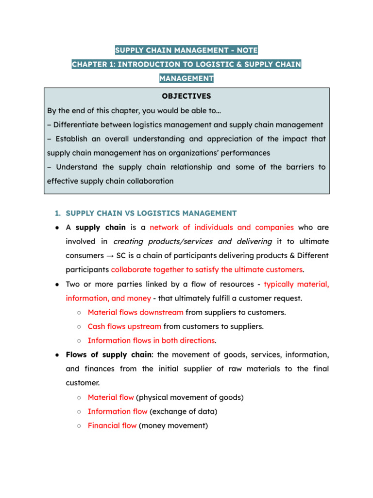 SUPPLY-CHAIN-MANAGEMENT-NOTE | PDF | Supply Chain Management | Supply Chain