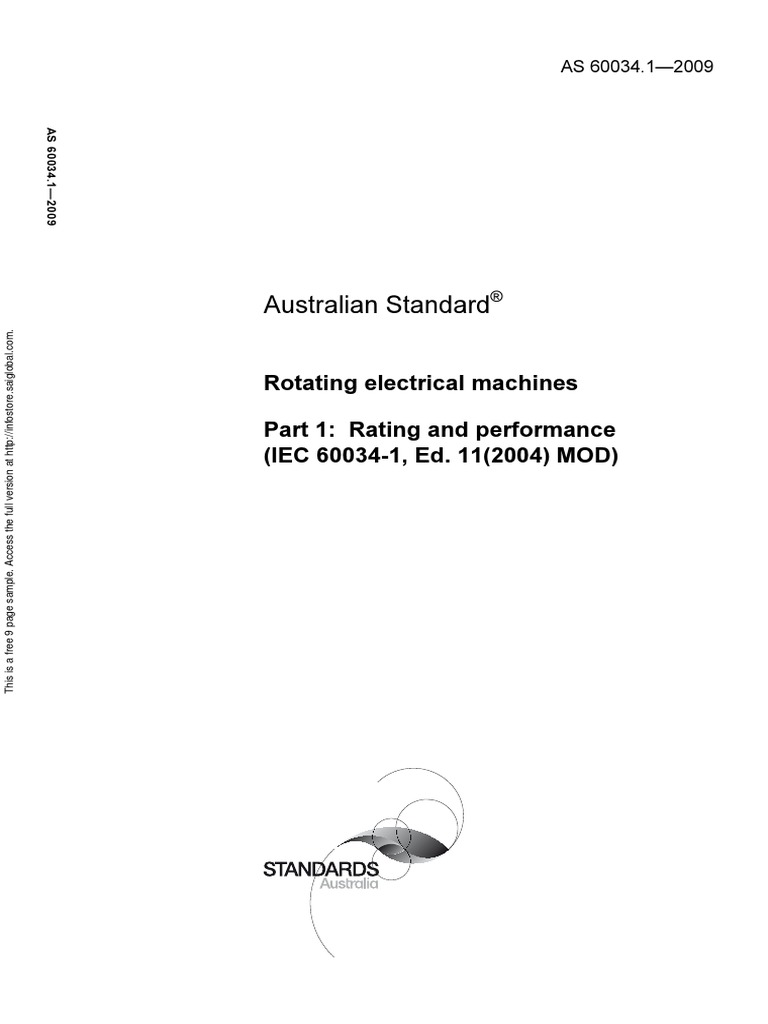 As 60034.1-2009 Rotating Electrical Machines Rating and Performance ...