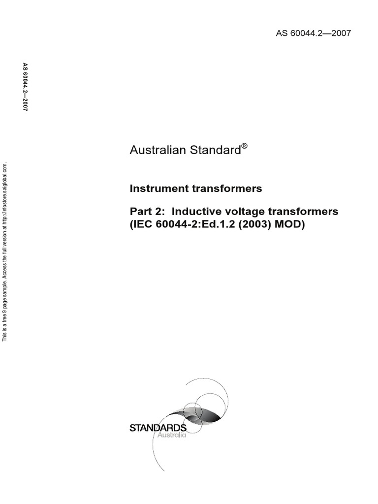 As 60044.2-2007 Instrument Transformers Inductive Voltage Transformers ...