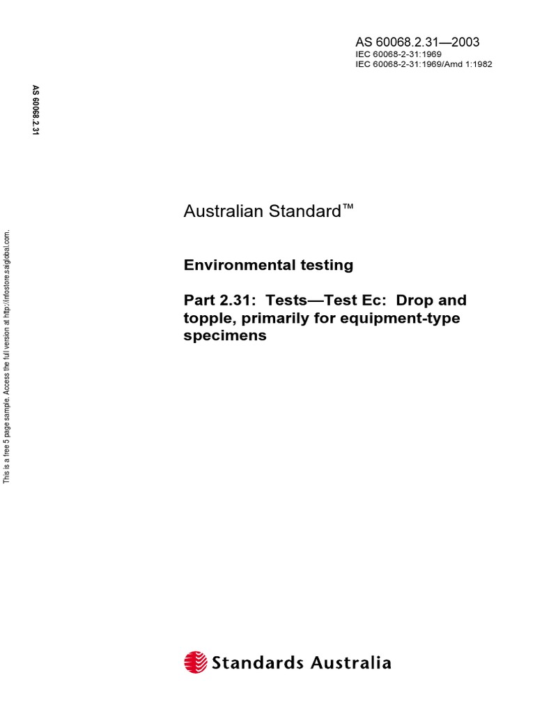 As 60068.2.31-2003 Environmental Testing Tests - Test Ec - Drop and ...
