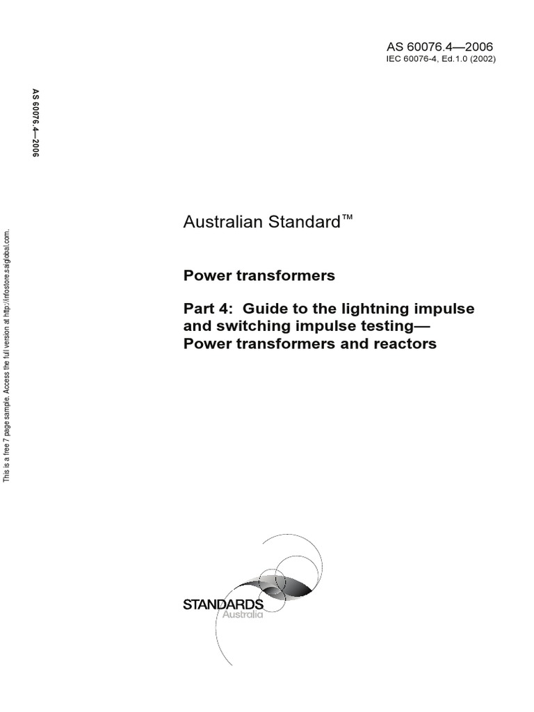 As 60076.4-2006 Power Transformers Guide To The Lightning Impulse and ...