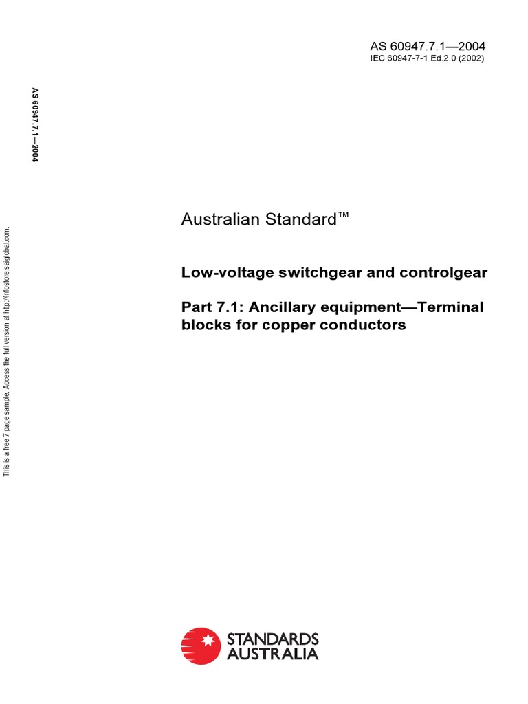 As 60947.7.1-2004 Low-Voltage Switchgear and Controlgear Ancillary ...