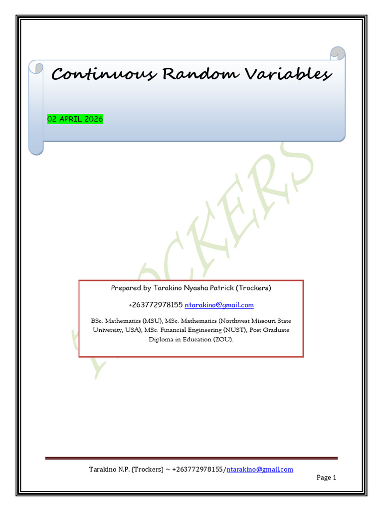 Continous Random Variables - by Trockers | PDF | Probability ...