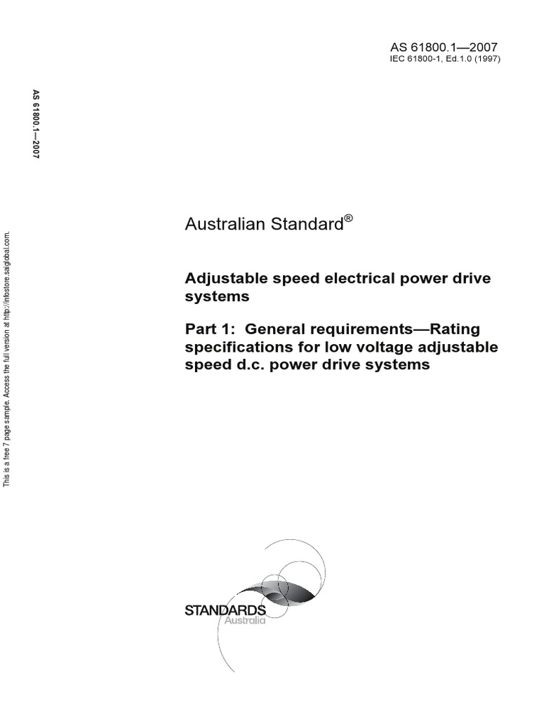 As 61800.1-2007 Adjustable Speed Electrical Power Drive Systems General ...