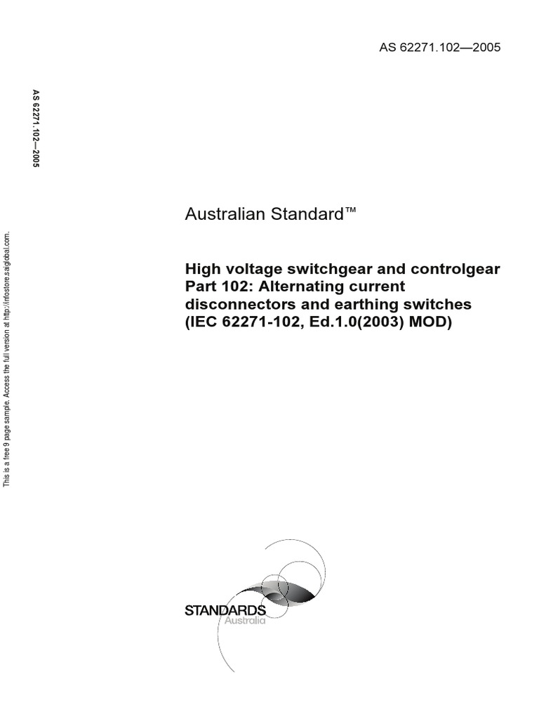 As 62271.102-2005 High Voltage Switchgear and Controlgear Alternating Current Disconnectors and ...