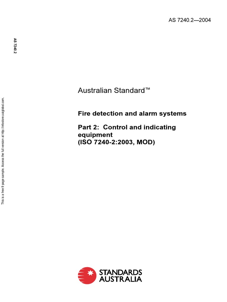 As 7240.2-2004 Fire Detection and Alarm Systems Control and Indicating ...