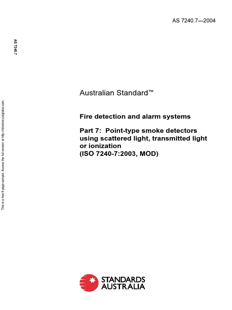 As 7240.7-2004 Fire Detection and Alarm Systems Point-Type Smoke ...