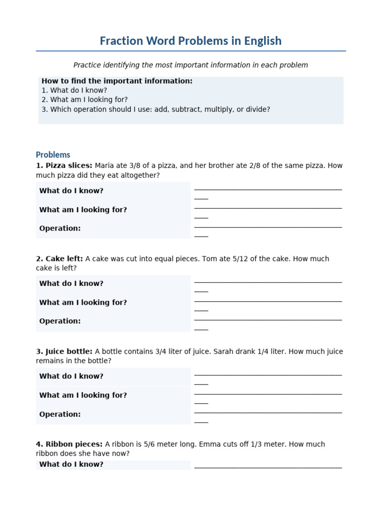 fraction_word_problems_english | PDF | Chess Theory | Chess