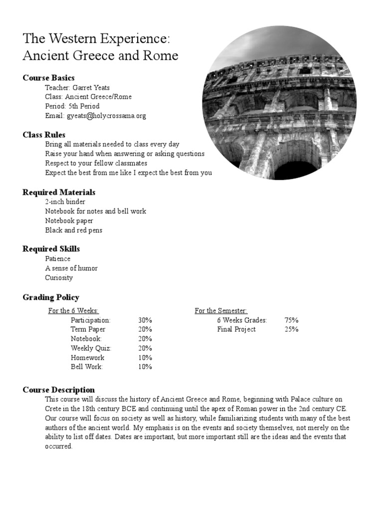 Ancient Greece:Rome Syllabus | PDF | Syllabus | Roman Empire