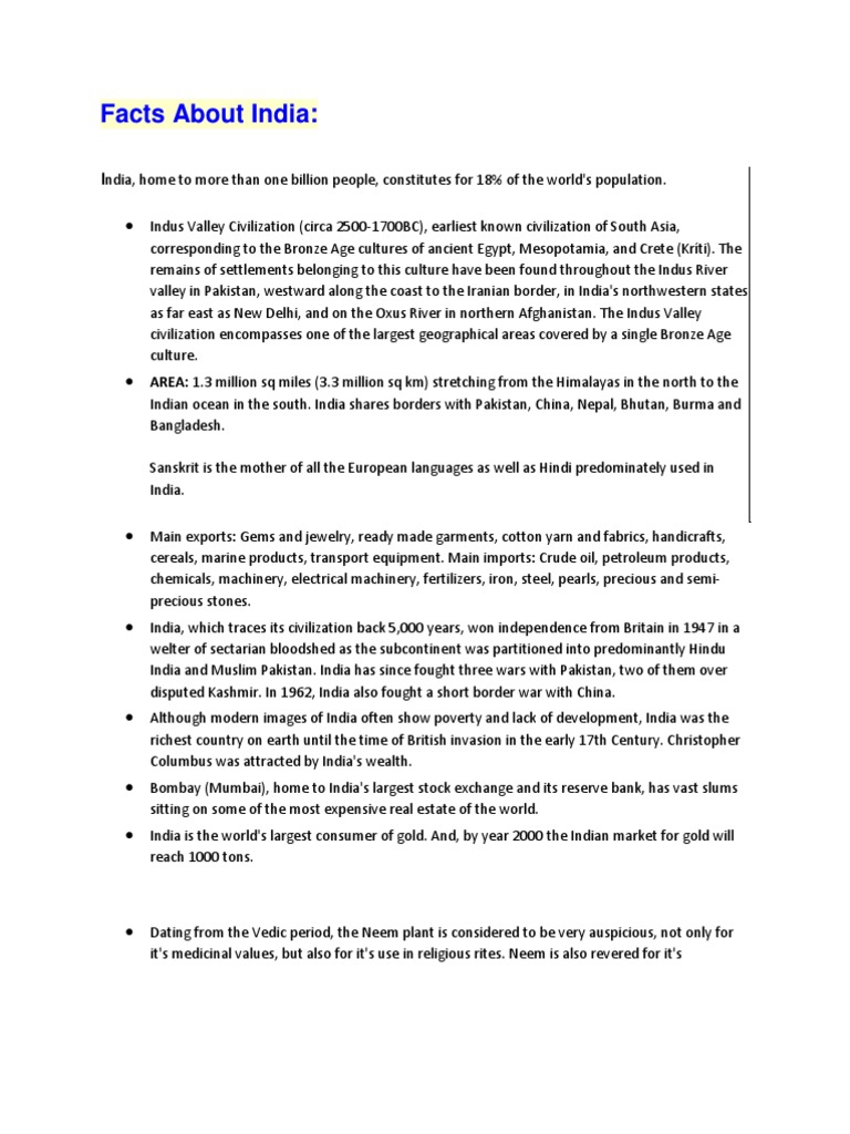 Key Facts About India’s History and Culture | PDF