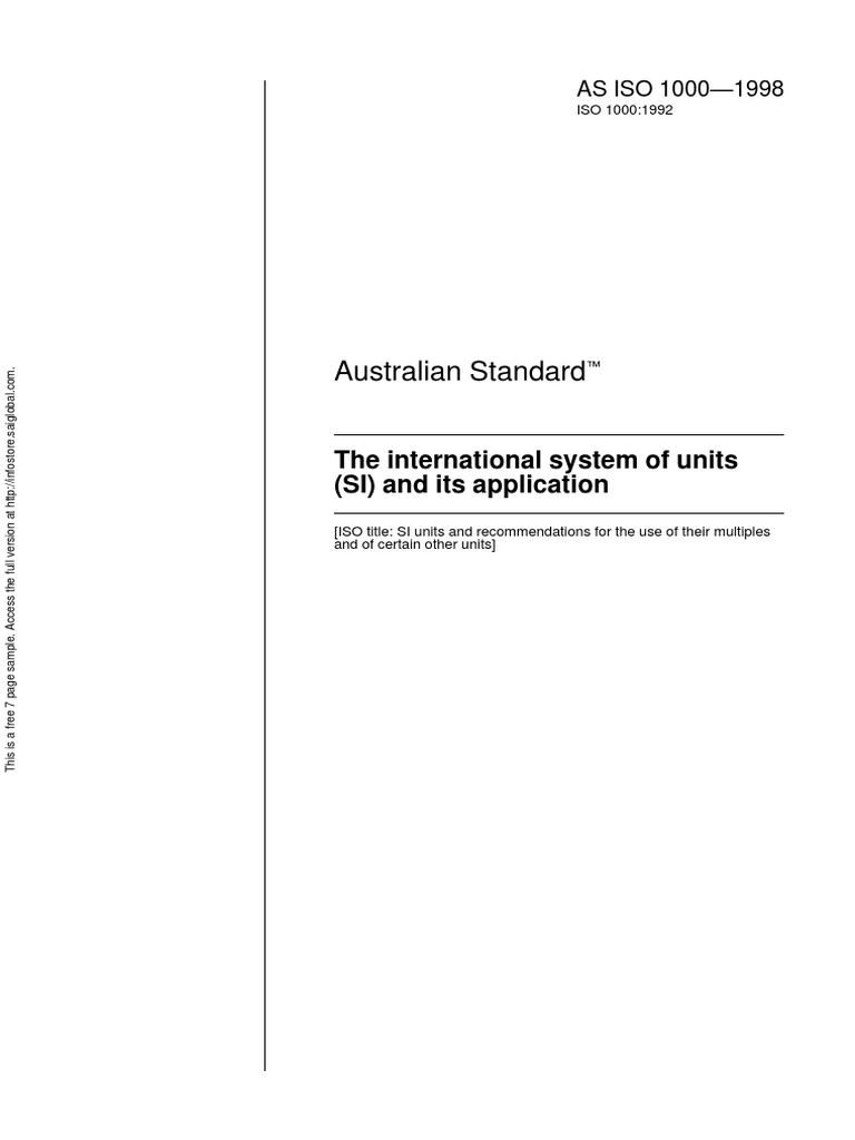 As ISO 1000-1998 The International System of Units (SI) and Its ...