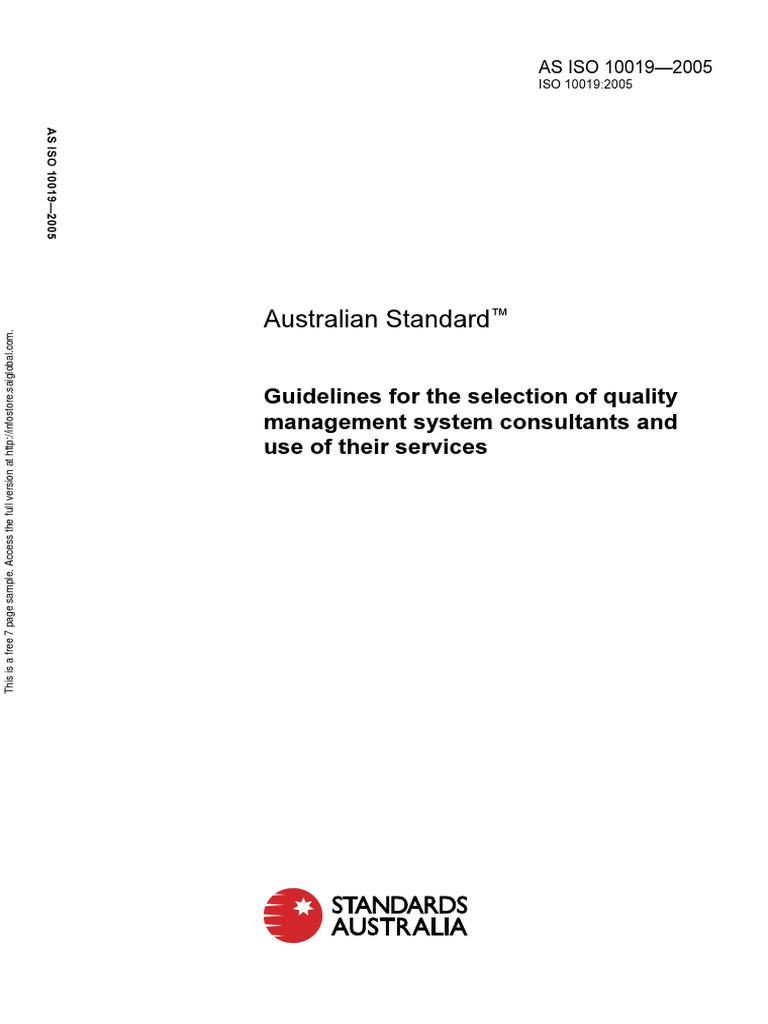 As ISO 10019-2005 Guidelines For The Selection of Quality Management System Consultants and Use ...