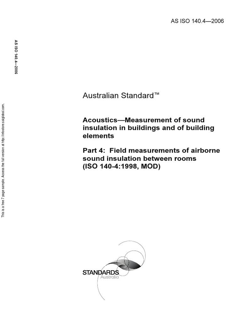 As ISO 140.4-2006 Acoustics - Measurement of Sound Insulation in ...