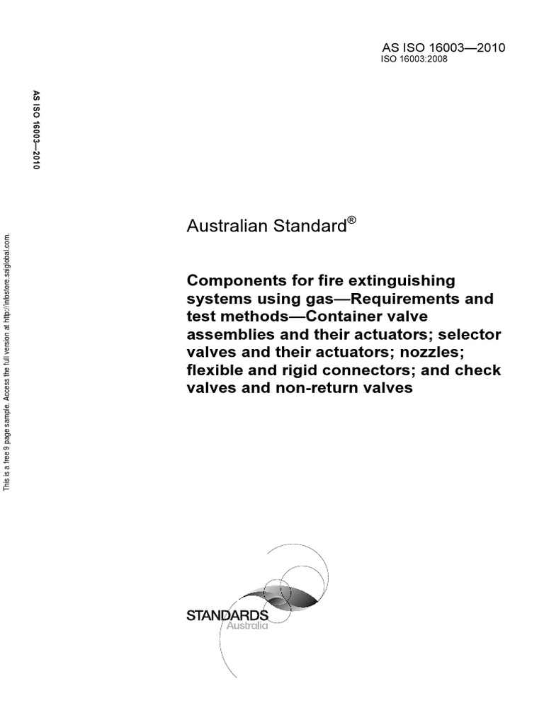 As ISO 16003-2010 Components For Fire Extinguishing Systems Using Gas ...
