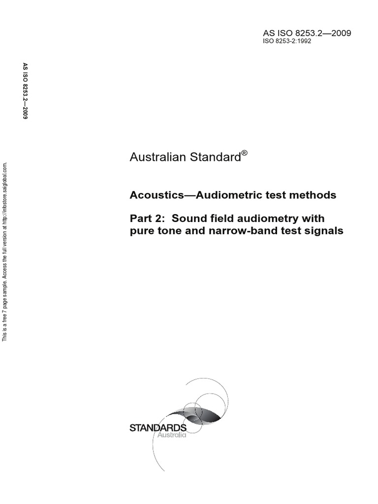 As ISO 8253.2-2009 Acoustics - Audiometric Test Methods Sound Field ...