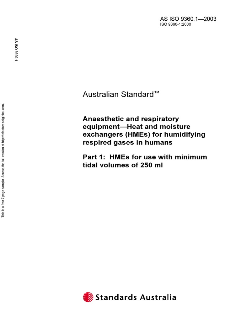 As ISO 9360.1-2003 Anaesthetic and Respiratory Equipment - Heat and ...