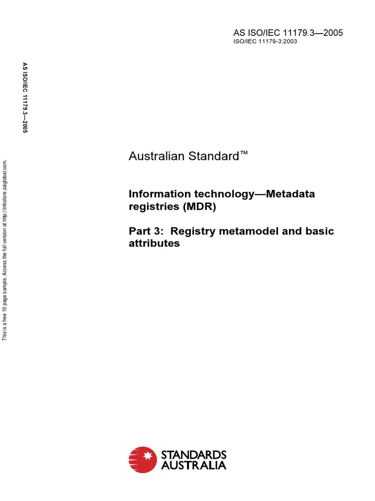 As ISO IEC 11179.3-2005 Information Technology - Metadata Registries ...