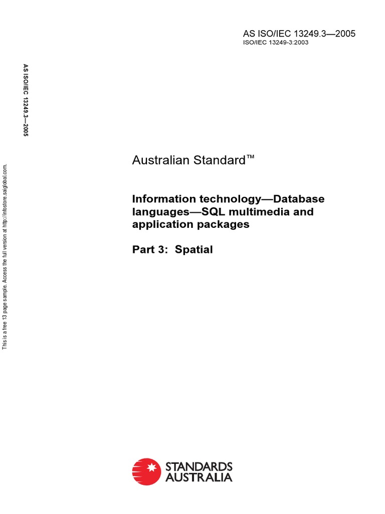 As ISO IEC 13249.3-2005 Information Technology - Database Languages - SQL Multimedia and ...