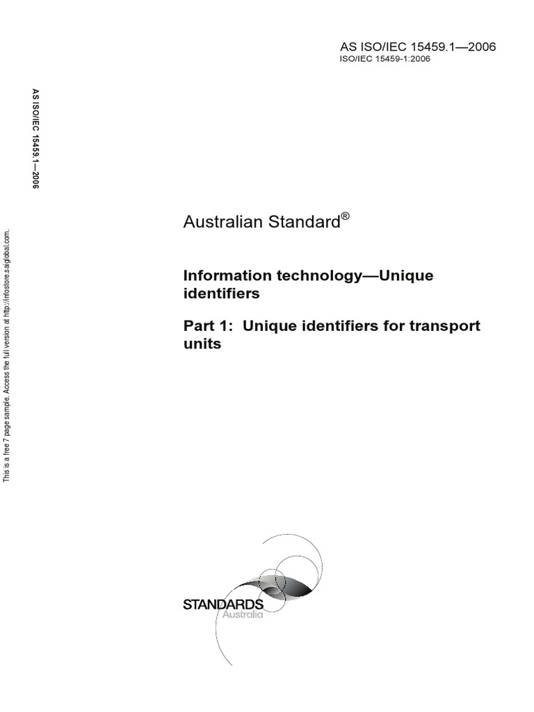 As ISO IEC 15459.1-2006 Information Technology - Unique Identifiers ...