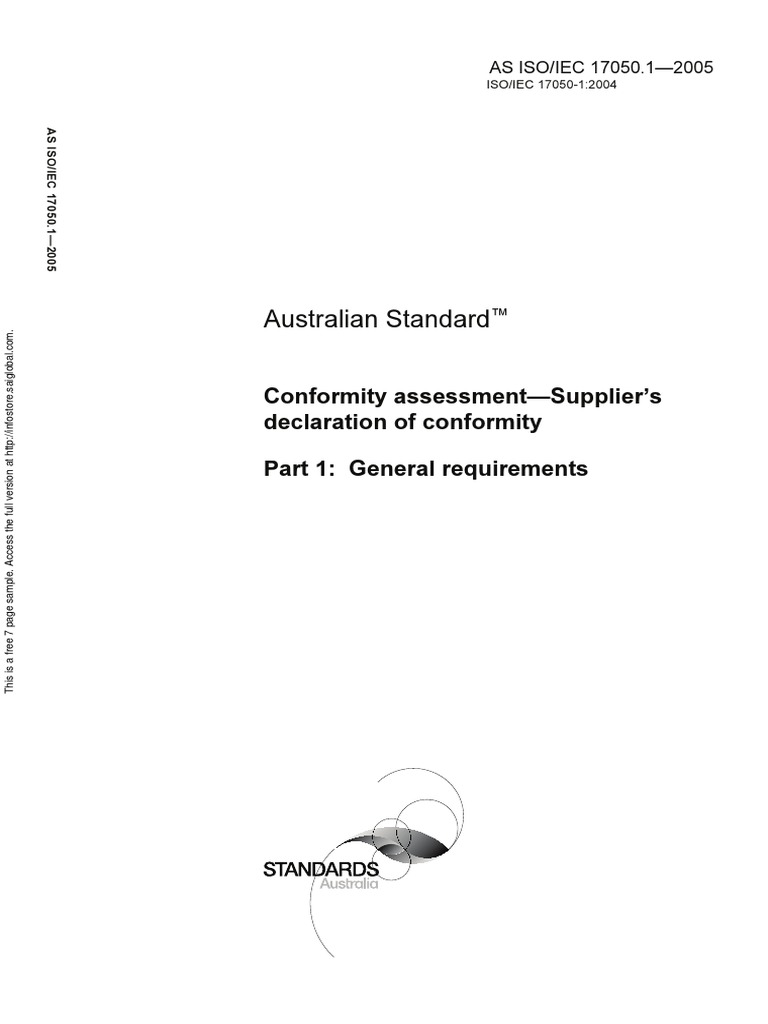 As ISO IEC 17050.1-2005 Conformity Assessment - Suppliers Declaration of Conformity General ...