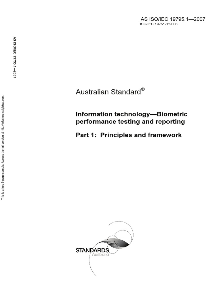 As ISO IEC 19795.1-2007 Information Technology - Biometric Performance ...