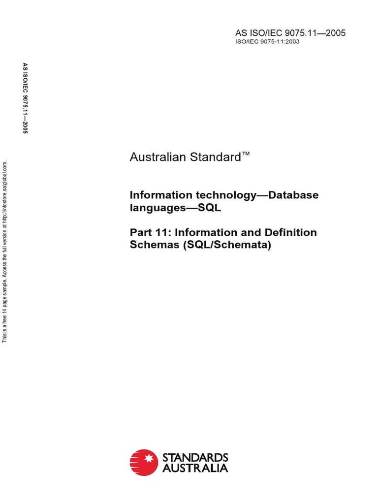 As ISO IEC 9075.11-2005 Information Technology - Database Languages - SQL Information and ...