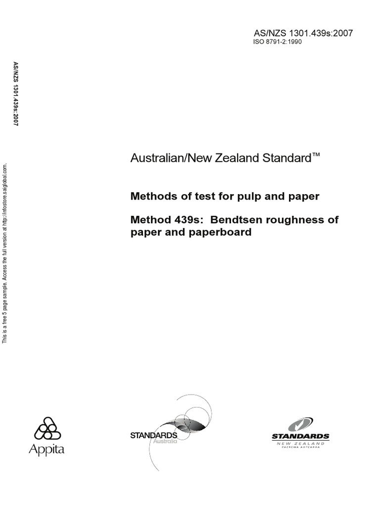 As NZS 1301.439s-2007 Methods of Test For Pulp and Paper Bendtsen ...
